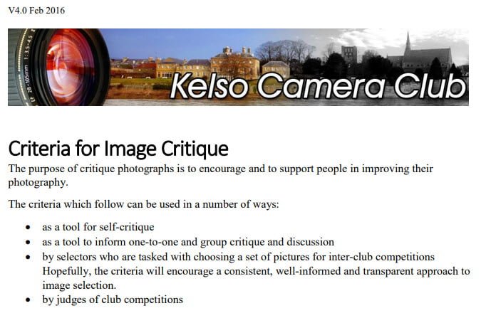 Criteria for Image Critique – Kelso Camera Club